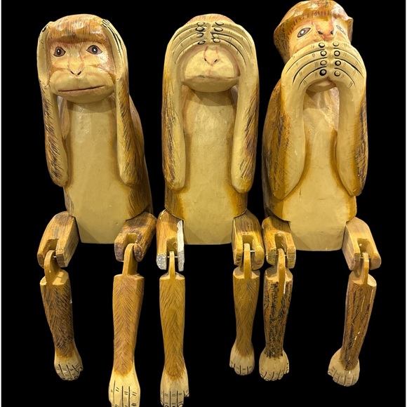 Other | Vintage Wood Shelf Sitter Monkeys The Hearno Seeno Speakno Evil ...